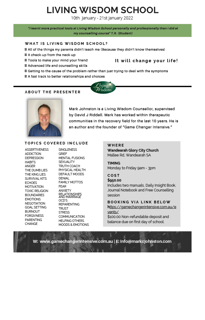 Living Wisdom School South Australia – Game Changer Intensive